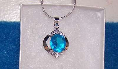 925 STERLING SILVER 20" NECKLACE CRYSTAL SKY BLUE female | eBay