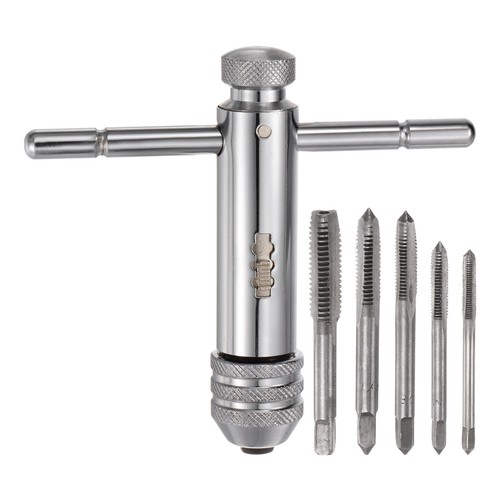 M3-M8 Short T-Handle Ratchet Tap Wrench + 5pcs M3 M4 M5 M6 M8 Metric ...
