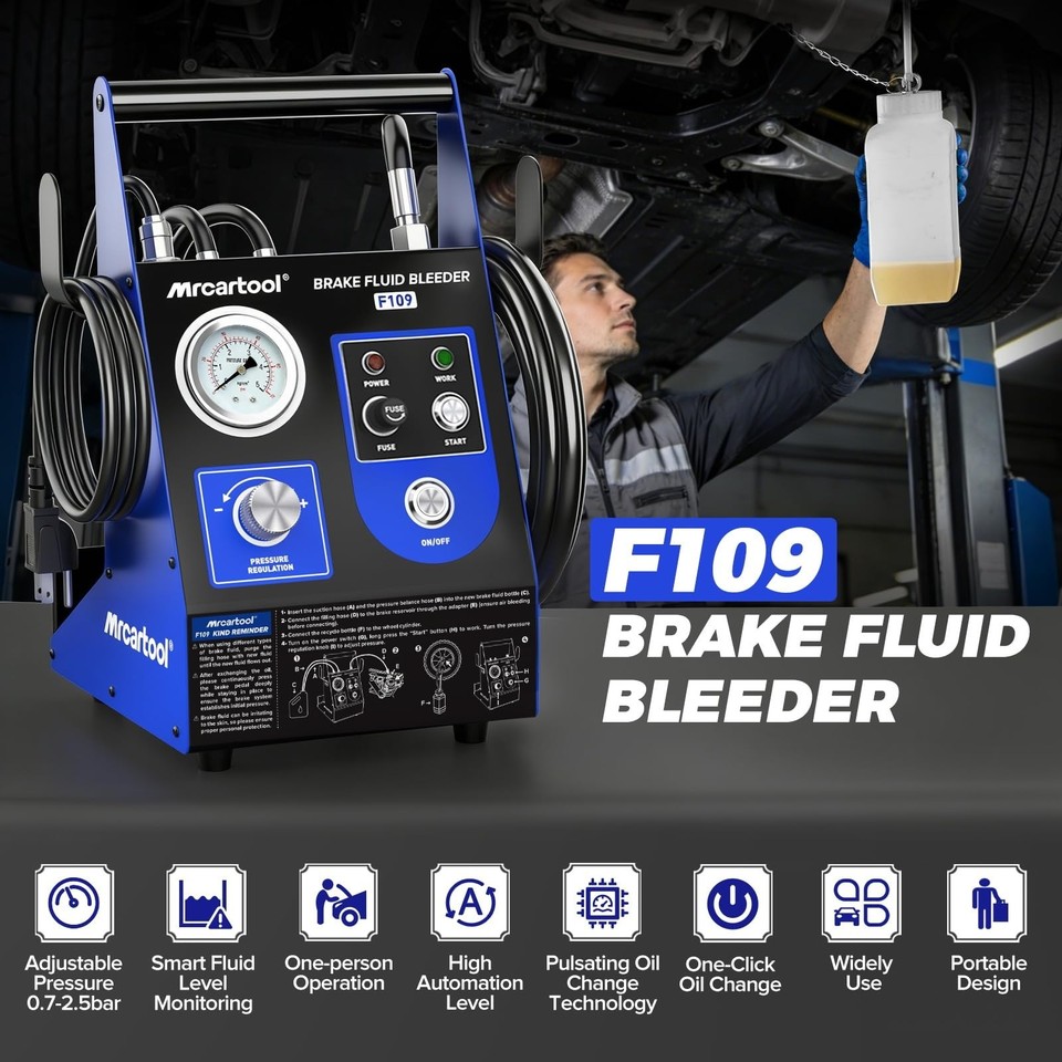 MR CARTOOL F109 Automatic Brake Bleeder Kit 110V Electric Brake Fluid ...