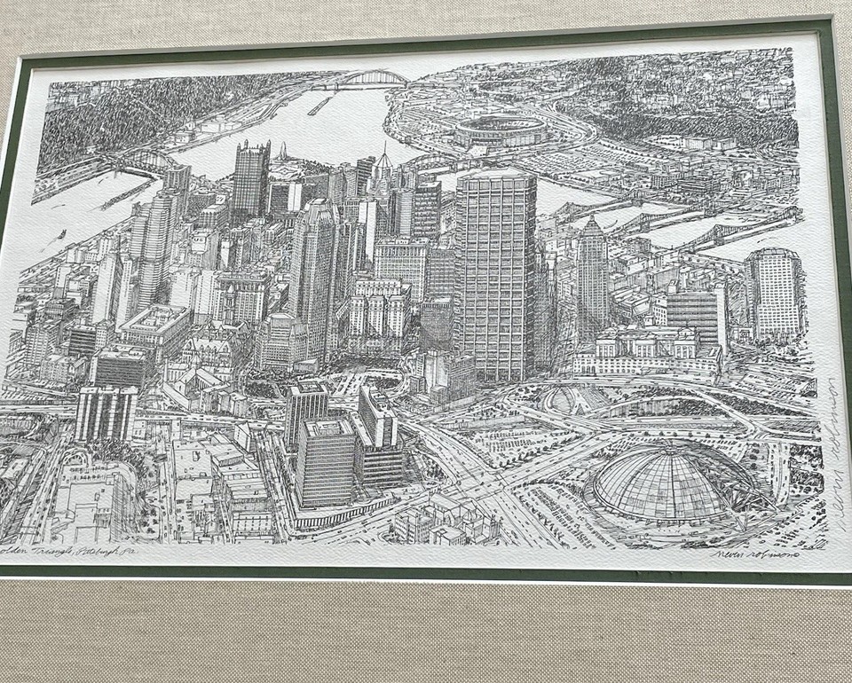 Nevin Robinson Artist Signed Pittsburgh Print The Golden Triangle 17x12 ...