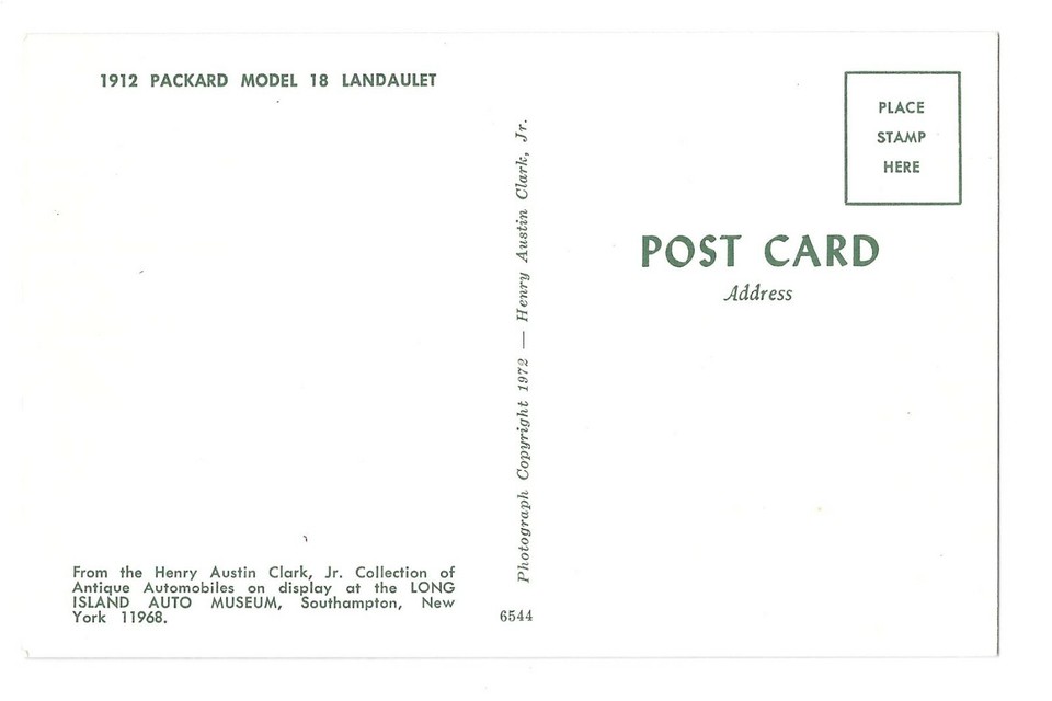Postcard 1912 Packard Model 18 Landaulet Long Island Auto Museum c ...