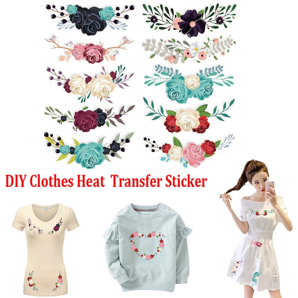 10 Pcs Flower Patches Iron on Clothes T-shirt Dresses Heat Transfer ...