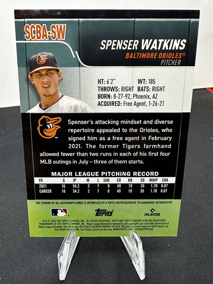 💥2022 Topps Stadium Club Spencer Watkins Rookie Auto #SCBA-SW Baltimore ...