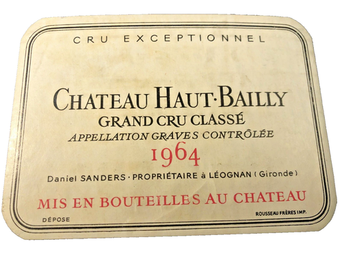 1964 Chateau Haut Bailly Grand Cru Classe French Wine Label NEW never ...