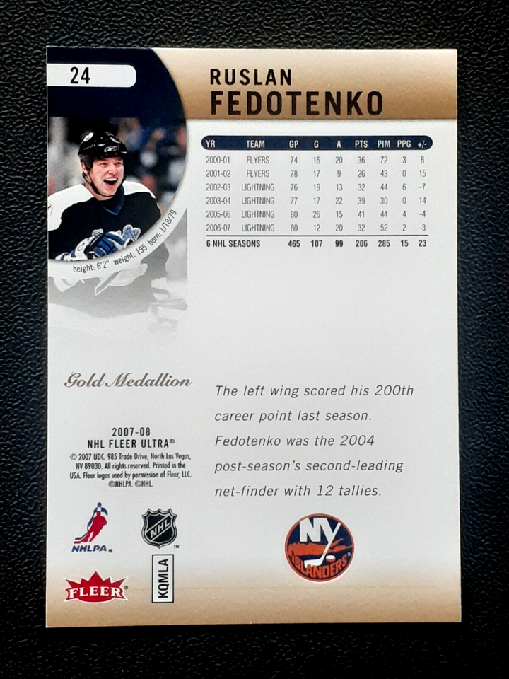 RUSLAN FEDOTENKO 2007-08 FLEER ULTRA GOLD MEDALLION 07-08 NO 24 54960 ...