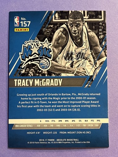 2016-17 Panini Absolute Retired /999 Tracy McGrady #157 HOF Orlando ...