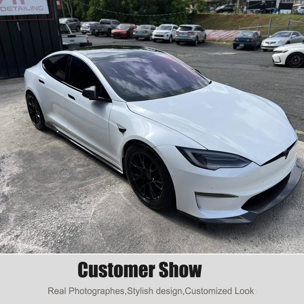 For Tesla Model S Plaid 2021-24 Real Carbon Front Bumper Lip Side Skirt ...