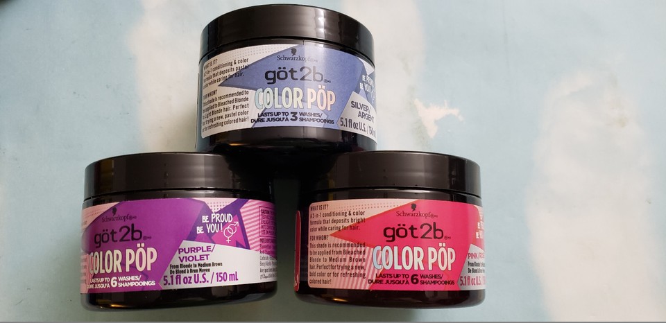 LOT (3) SCHWARZKOPF GOT2B COLOR POP FOR ALL HAIR TYPES SILVER/ PURPLE ...