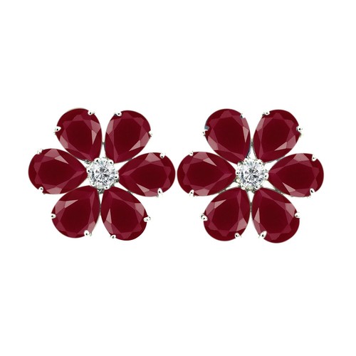 925 Sterling Silver 25.60 Carat Pear Shape 100% Natural Burmese Red Ruby Studs | eBay