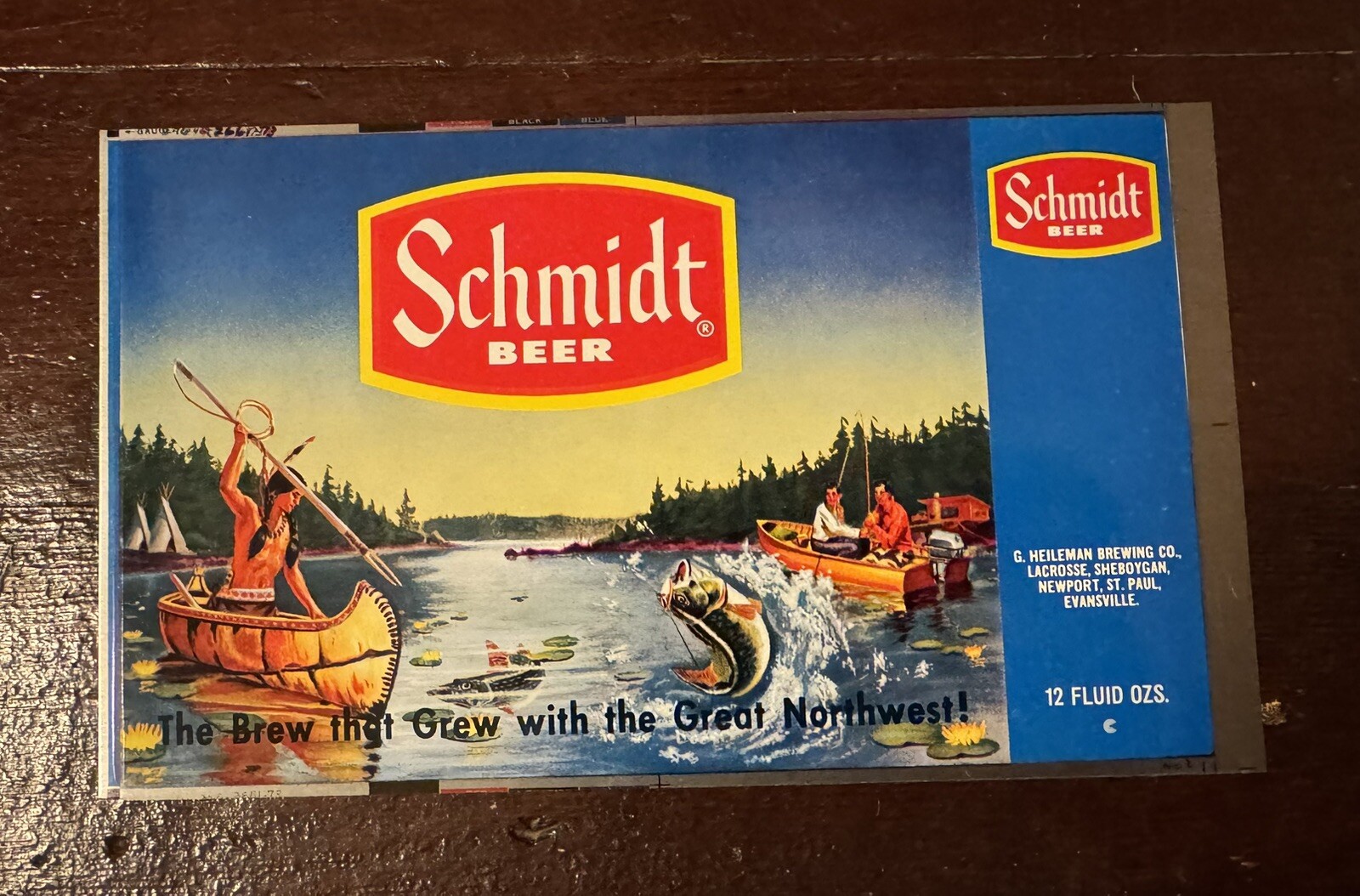 RARE Vintage JACOB SCHMIDT BREWING CO. UNWRAPPED BEER FLAT- Indian and ...