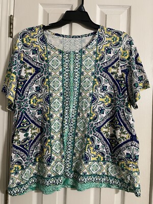 Womens Plus Size 1X Allison Daley Short Sleeve Multi Color Shirt Top | eBay