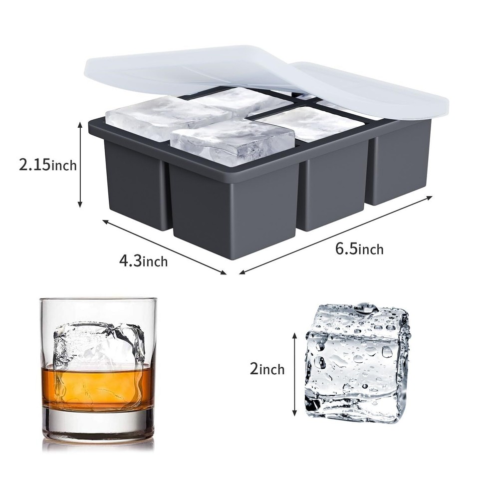 Large Ice Cube Tray For Whiskey Big Square Ice Cube Maker For Cocktail ...