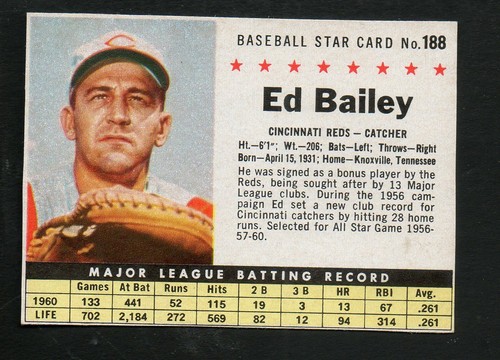1961 Post Baseball Card #188A Ed Bailey-Cincinnati Reds. | eBay