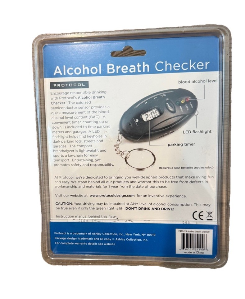 Protocol Alcohol Breath Tester Keychain Breathalyzer with Timer & LED ...