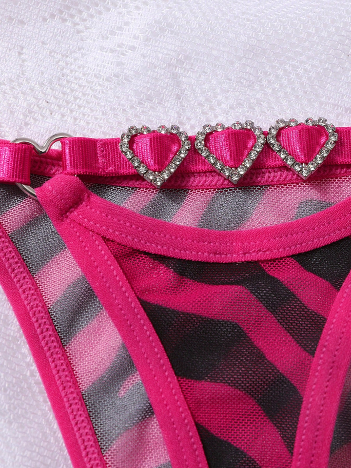 Women's Hot Pink Zebra Rhinestones Kawaii Cute Sexy G-String Thong ...