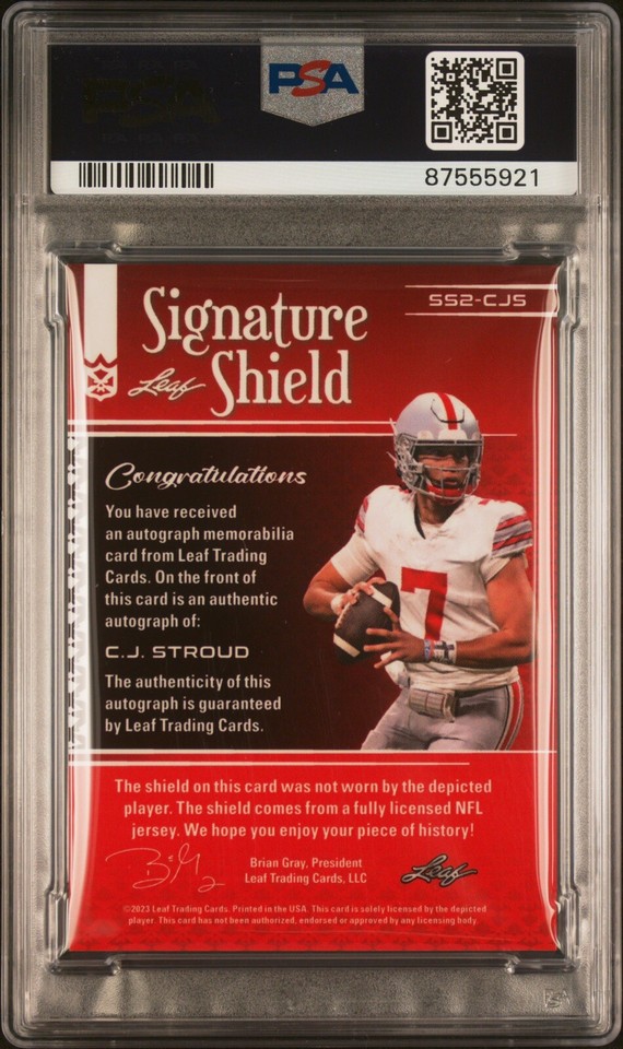CJ Stroud PSA 10 2023 Leaf Signature Shield /10 Auto NFL Shield RC RPA ...