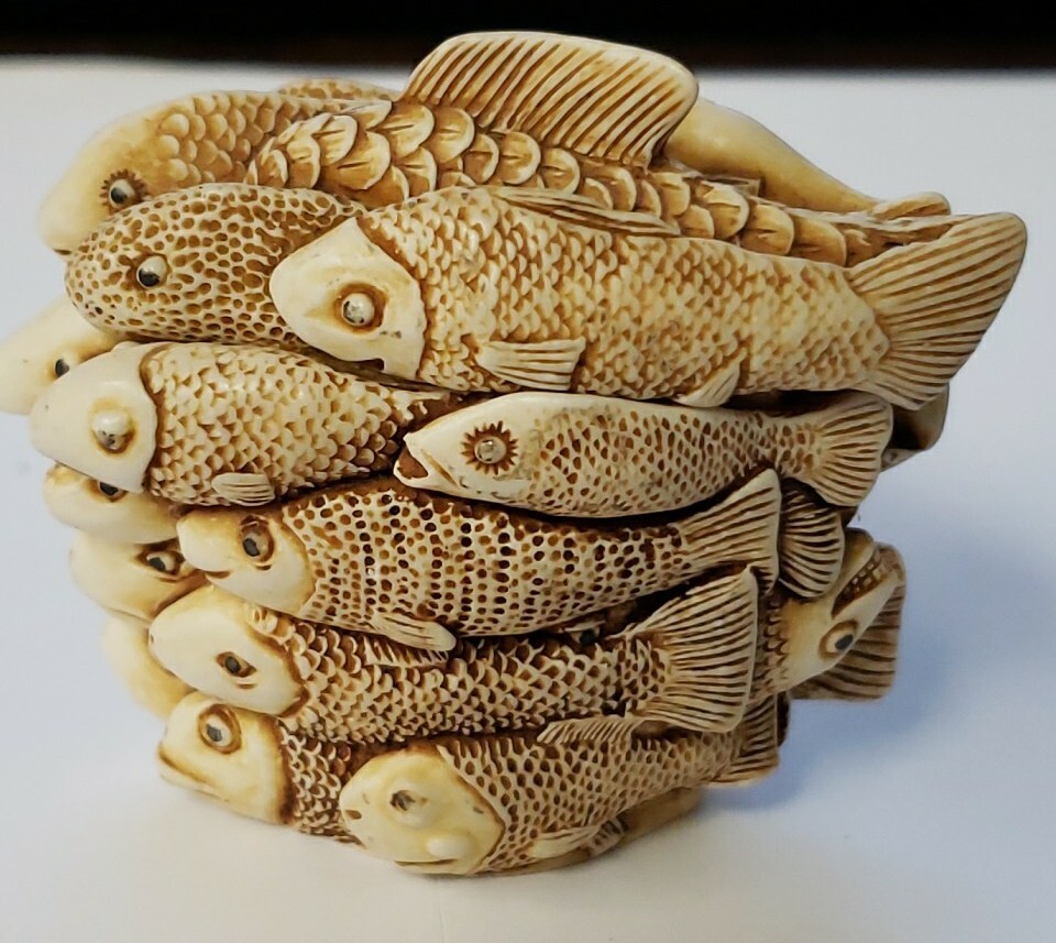 School of fish Rare Treasure Ornate high detailed Bone Trinket Box Gift ...
