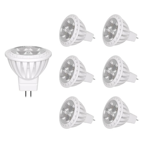 6-Pack MR11 3W LED Bulbs - 6000K GU4 Bi-Pin Base 12V Low Daylight White ...