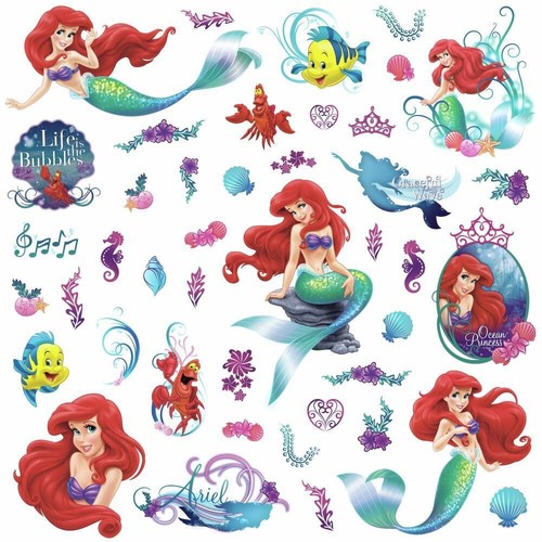 DISNEY LITTLE MERMAID 43 Wall Decals Princess Ariel Sea Room Decor ...
