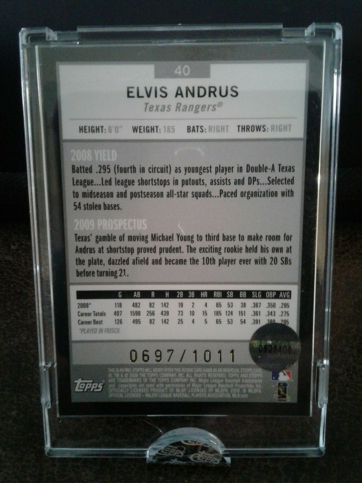 2009 eTopps Baseball 0697/1011 #40 Elvis Andrus Rookie Texas Rangers ...