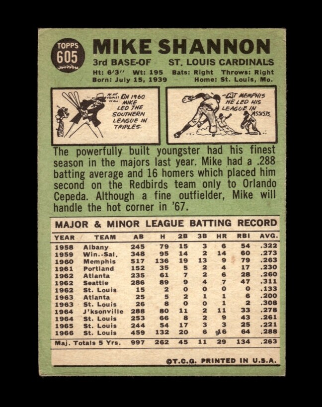 1967 Topps Set-Break #605 Mike Shannon VG-VGEX *GMCARDS* | eBay