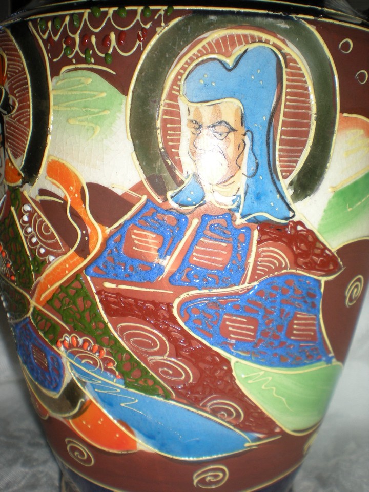 Japanese Satsuma Moriage Vase Hand Painted Cobalt Blue with Handles | eBay