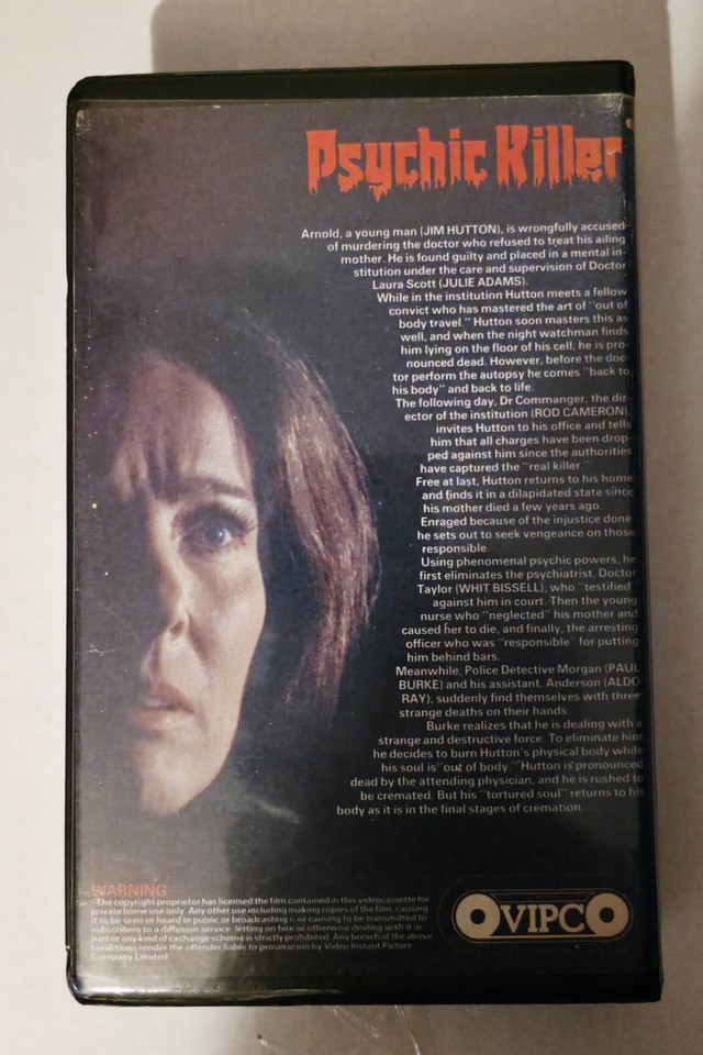 Psychic Killer Pre Cert VHS - Vipco Big Box - Original Video Nastie ...