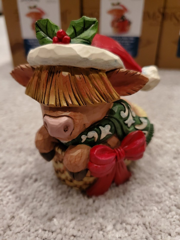 Jim Shore Heartwood Creak Highland Cow in Basket Mini figurine 6017278 ...