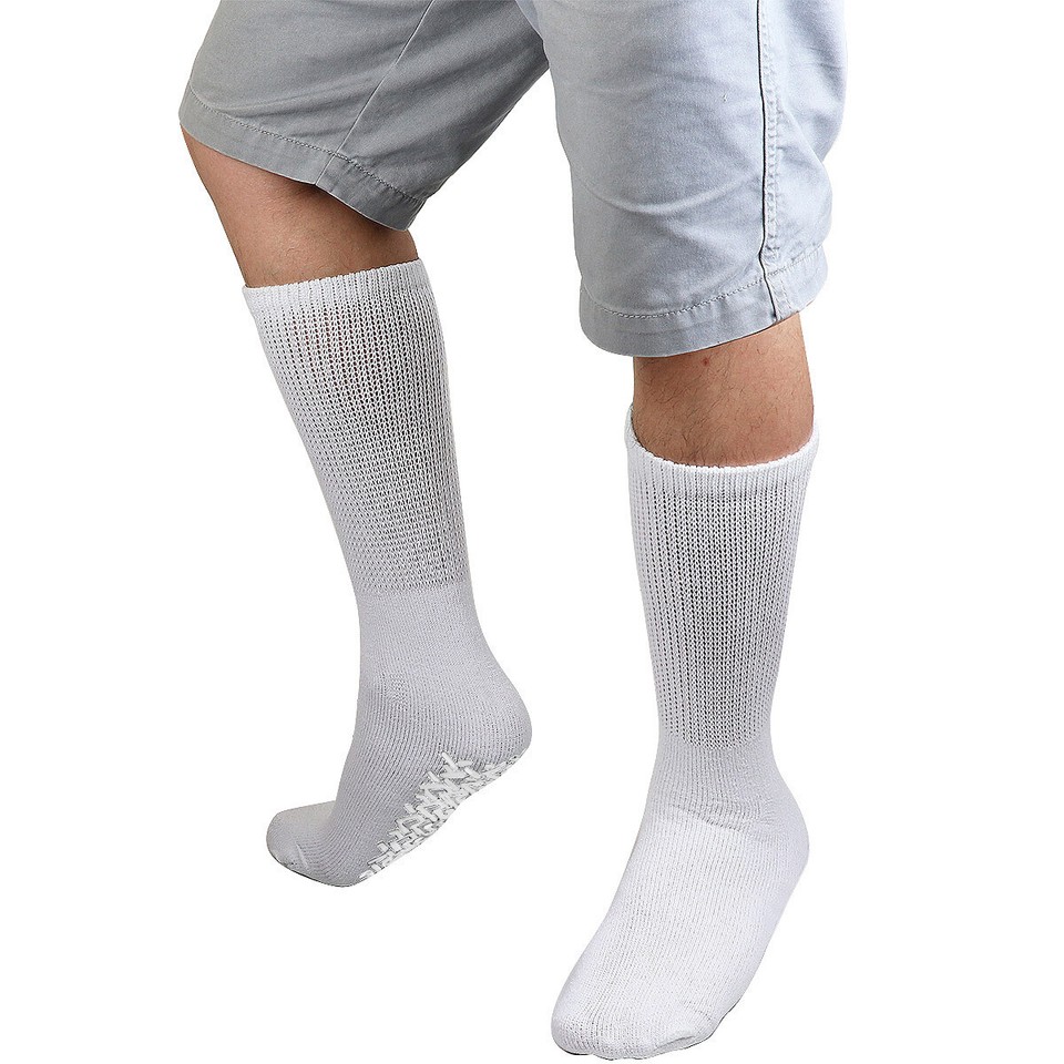 Falari Anti Slip Rubber Grip Non Skid Crew Cotton Diabetic Socks Home ...