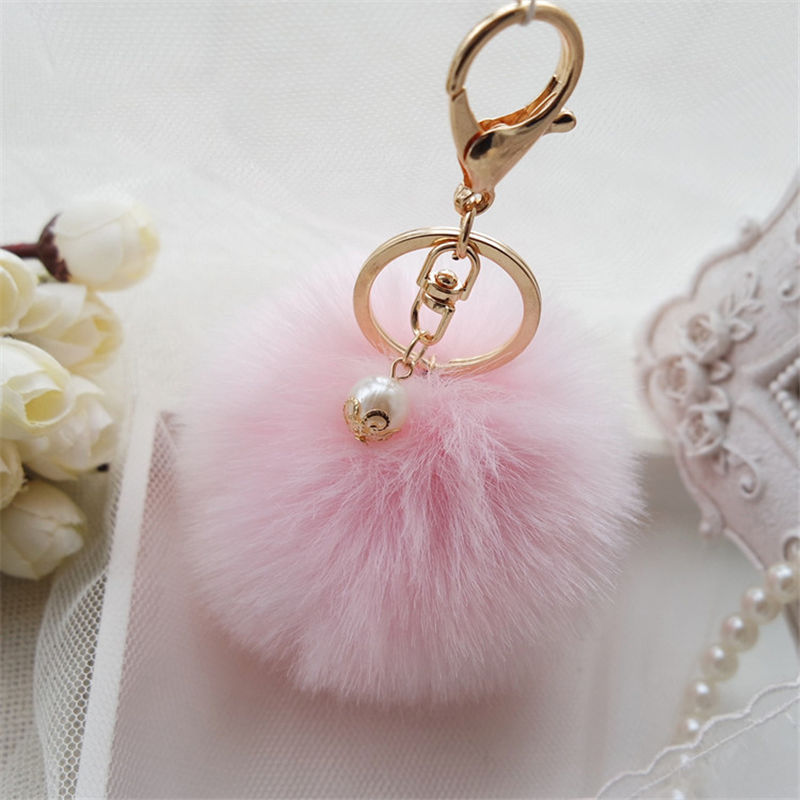 Cute Faux Rabbit Fur Fluffy Pom Pom Ball Bag Car Pendant Charm Key ...