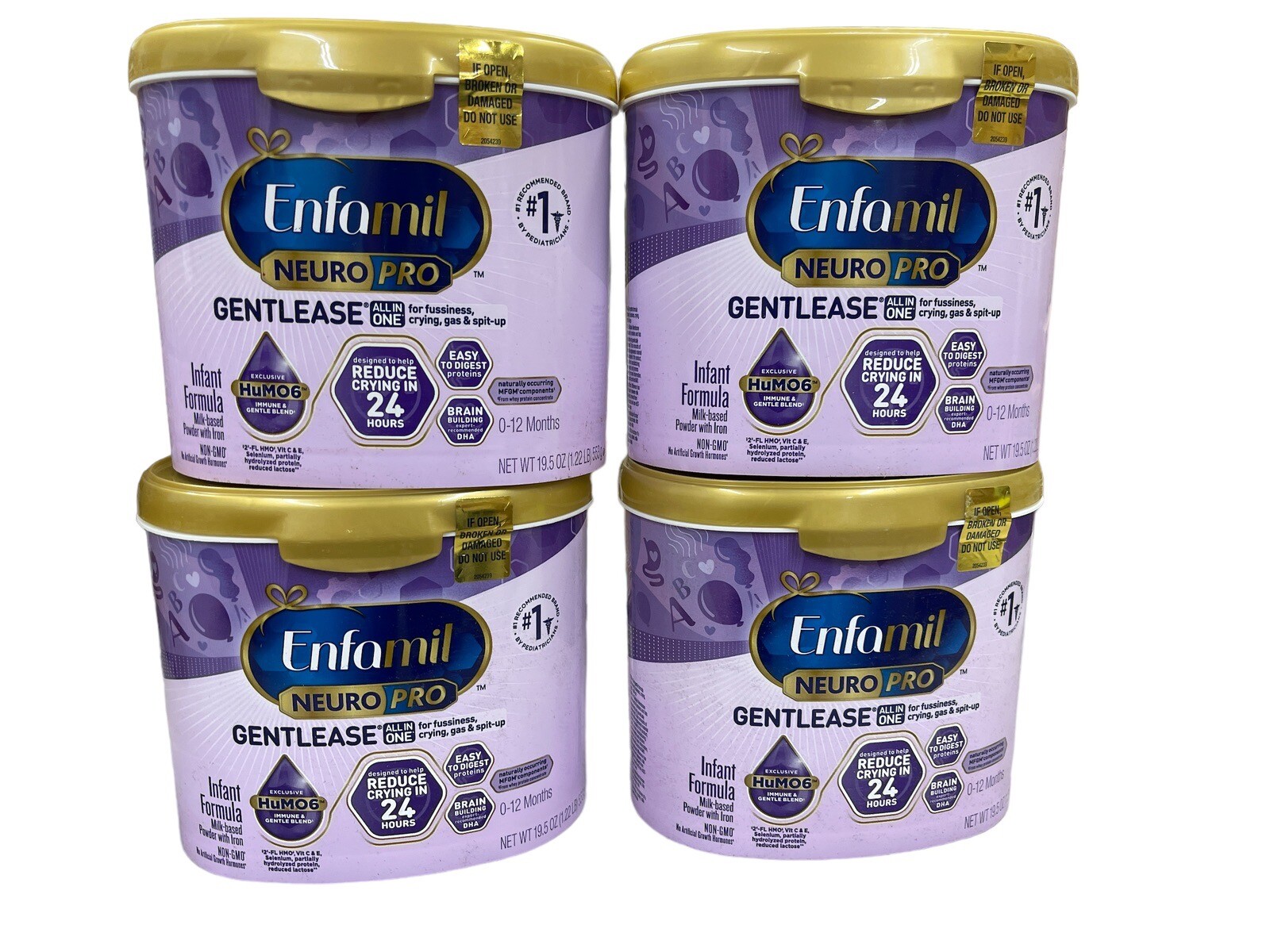 4 Tubs of Enfamil NeuroPro Gentlease Infant Baby Formula Powder 19.5 oz ...