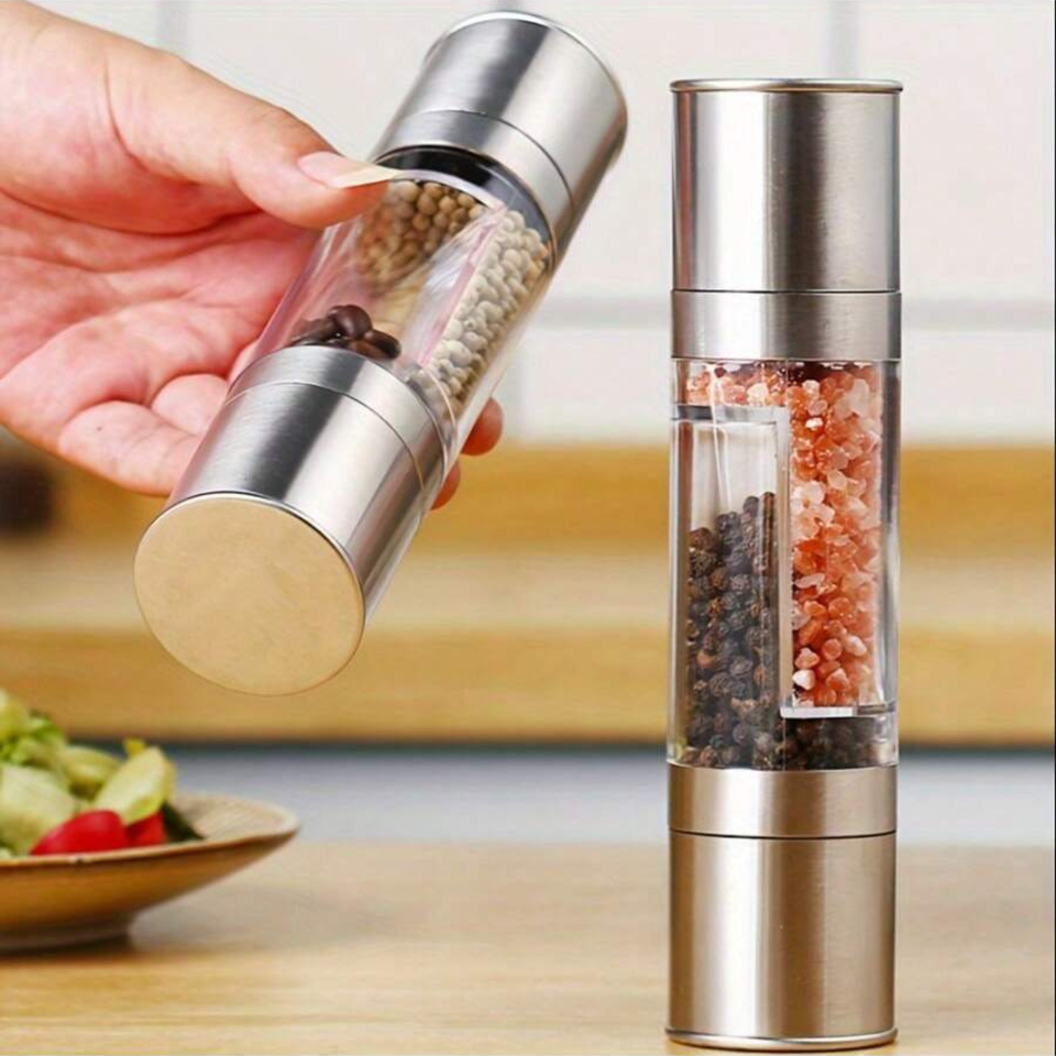 2 in 1 Pepper and Salt Grinder Set Mill Adjustable Stainless Steel ...