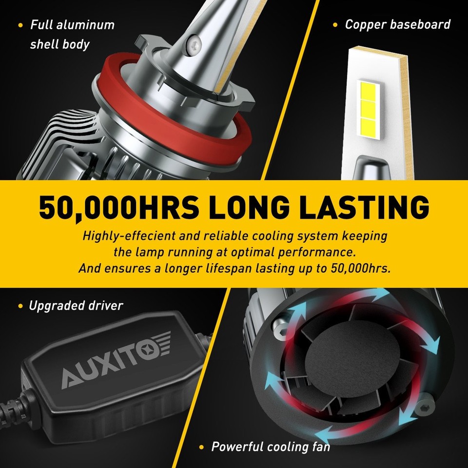 AUXITO H11B LED Headlight Bulbs Conversion Kit White Hi Lo Beam Replace ...