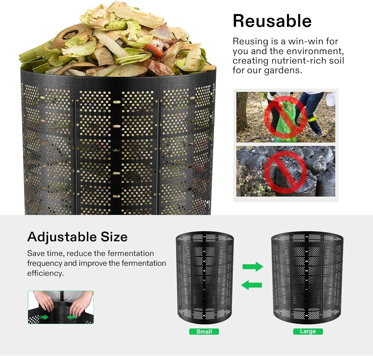 VIVOSUN 500 Gallon Outdoor Compost Bin, Expandable Composter, Easy to ...
