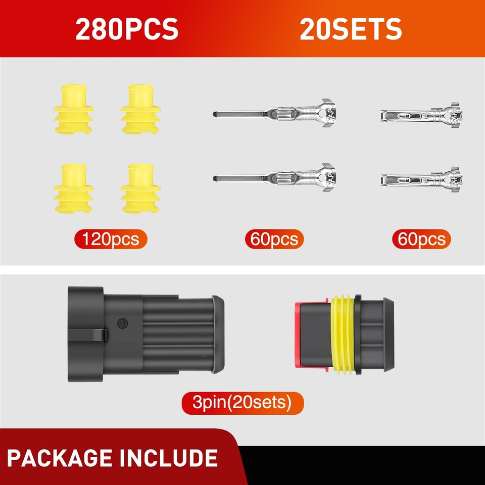 Nilight 280PCS 3 Pin Electrical Connector ?Plug Male Female Terminal ...