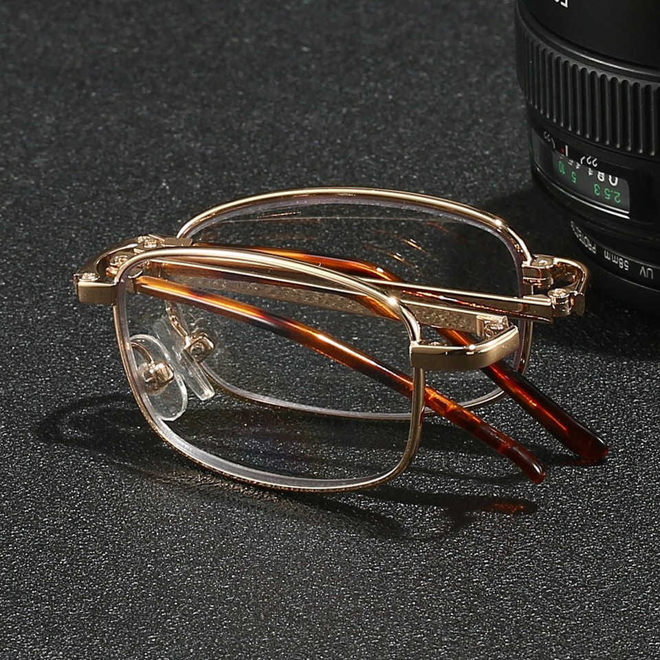 Foldable Multifocal Photochromic Reading Glasses Portable Metal Frame ...