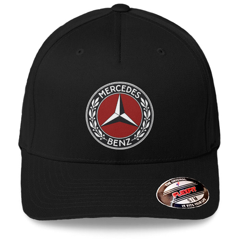 Mercedes-Benz Old Logo Black Hat Flexfit Baseball Cap Printed Emblem S ...