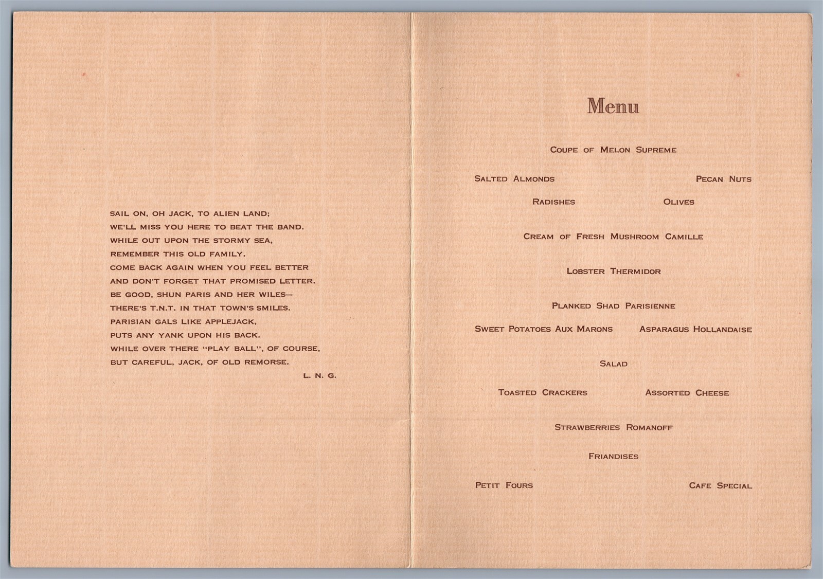 1928 SHIP DINNER MENU CAPTAIN JACK SOLIS-COHEN ANTIQUE POSTCARD JUDAICA ...