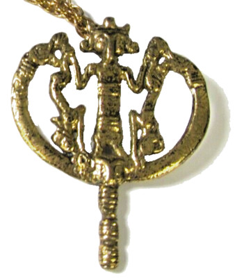 Tribal Man Monkeys Pendant Chain 24" Gold Tone Large Pendant Marked YC ...