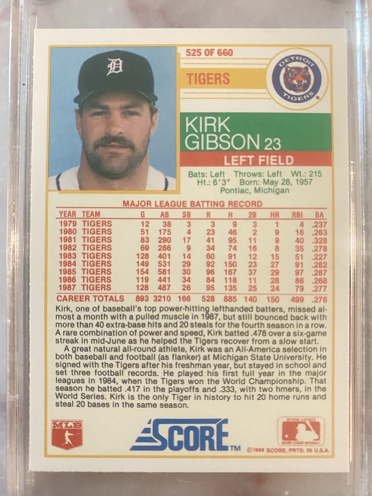 1988 Score Baseball Card Kirk Gibson Detroit Tigers #525 | eBay