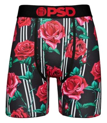 PSD Red Black White Green Pin Stripe Roses Mesh Front & Back Boxers Men ...
