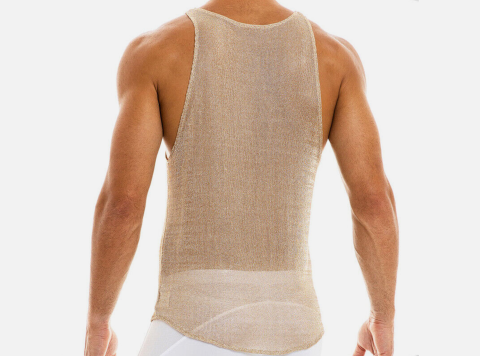 INCERUN Men's Gold Size XL Scoop Neck Sheer Mesh Metallic Pocket Tank ...