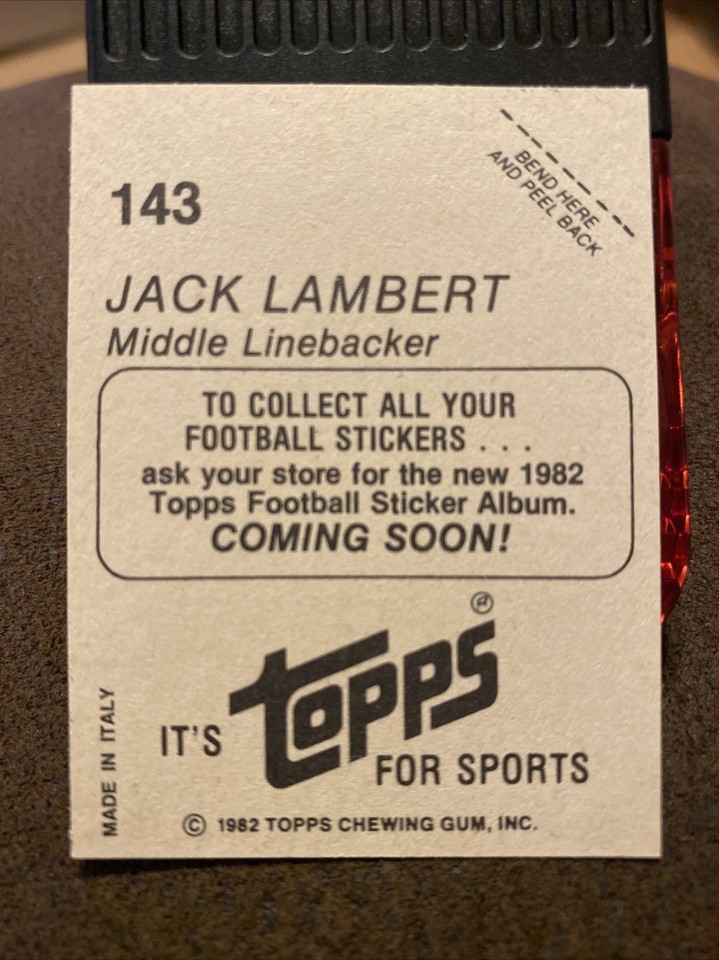 1982 Topps Football Sticker JACK LAMBERT 1982 Topps Sticker #143 ...