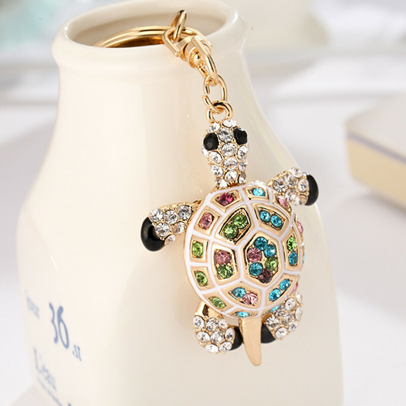 Cute Turtle Color Crystal CZ Pendant Keychain Women's Handbag Key Ring ...