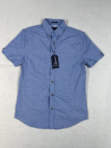 Ben Sherman Men's Blue Pocket Button Front Stretch Short Sleeve Size ...