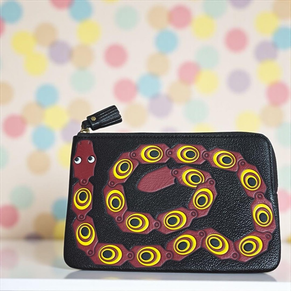 Anya Hindmarch Pouch Snake Embossed Leather Exotic Pattern Clean ...