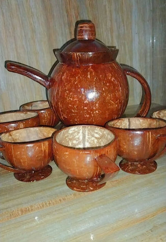 Coconut Shell Tea Potwith 5 Teacup. Ceylon,Homemade,Natural 100% Eco ...