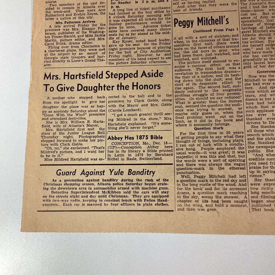 Gone With The Wind Atlanta GA Newspaper Front Page 1939 Dec 16 Mitchell ...
