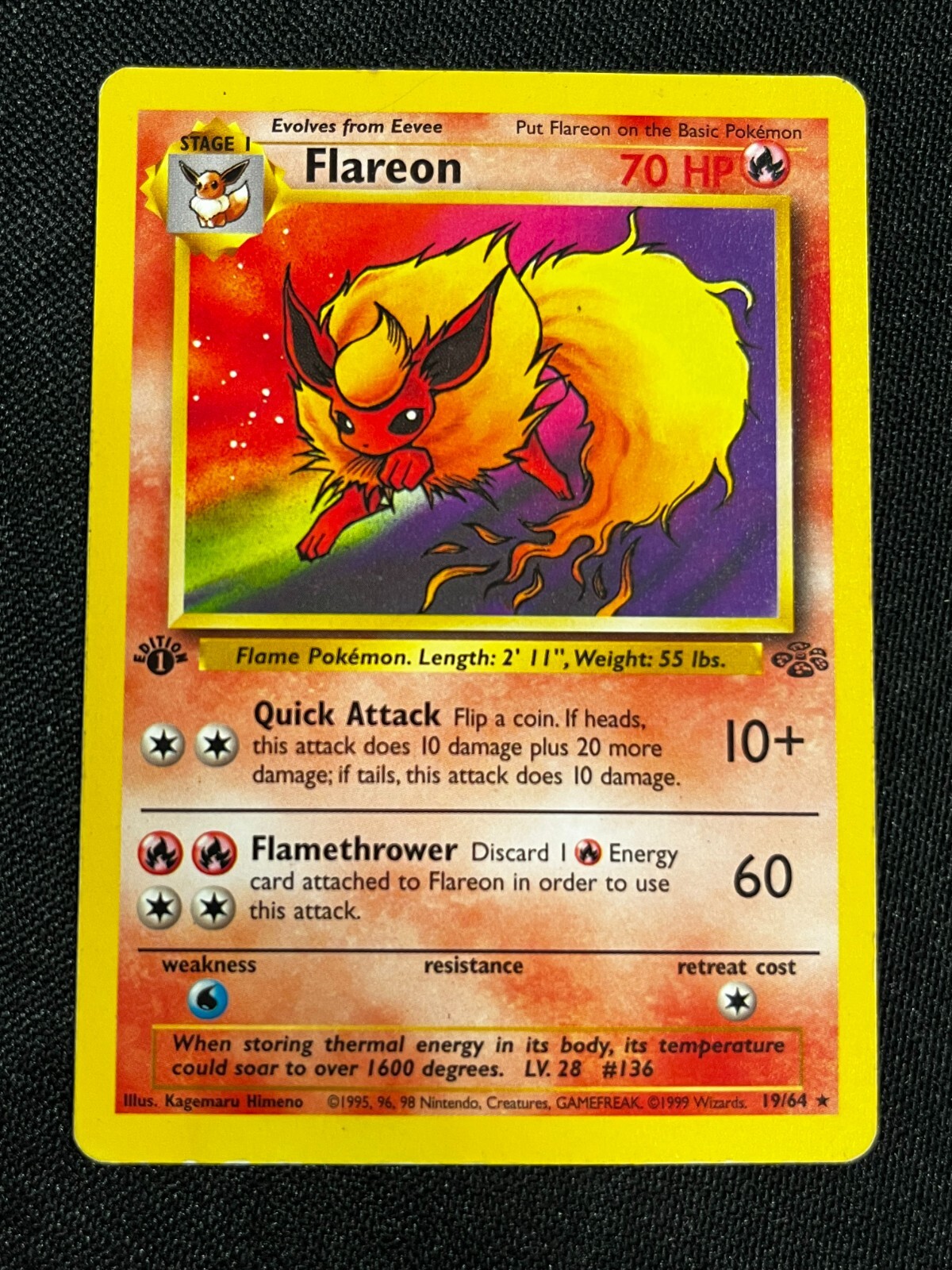 1999 WOTC Pokemon TCG Jungle Set Flareon 19/64 1st Edition non-holo AA ...