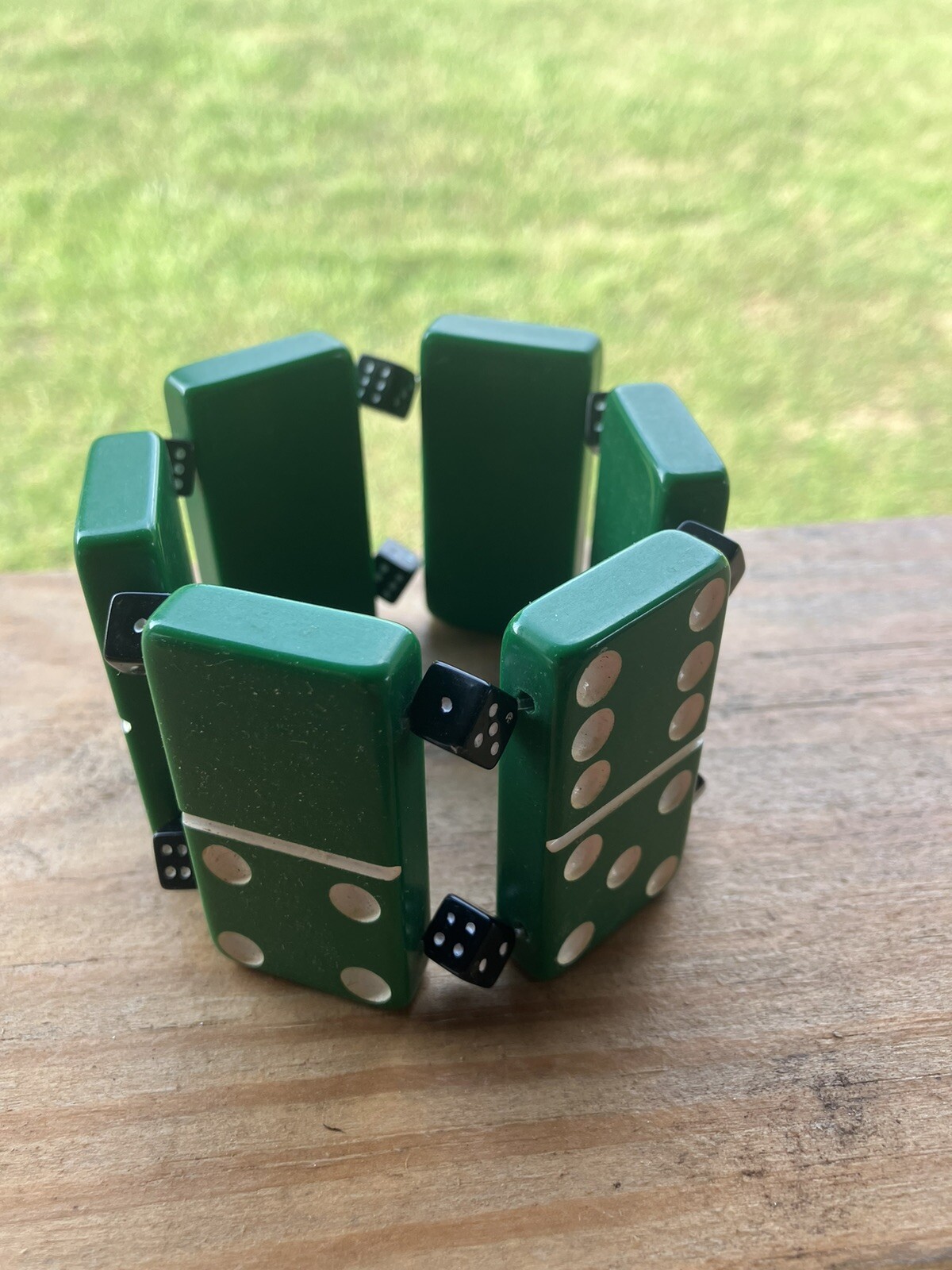 Vtg. Bakelite Green Dominoe Chunky Tile Stretch Brace… - Gem